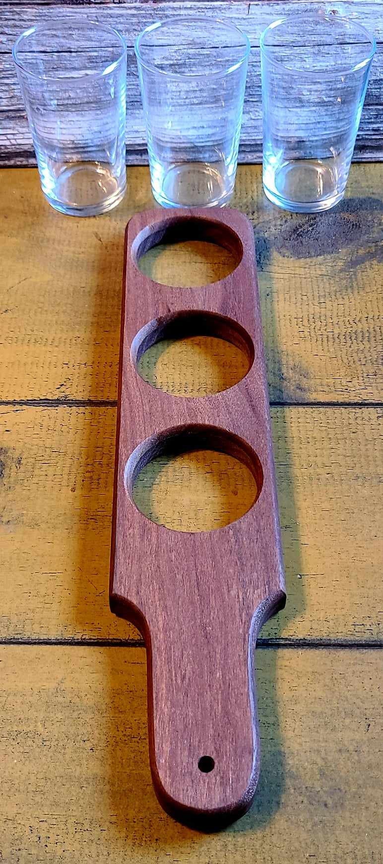 Wood Wooden Beer Flight Paddles With Glasses 3 Hole - Etsy