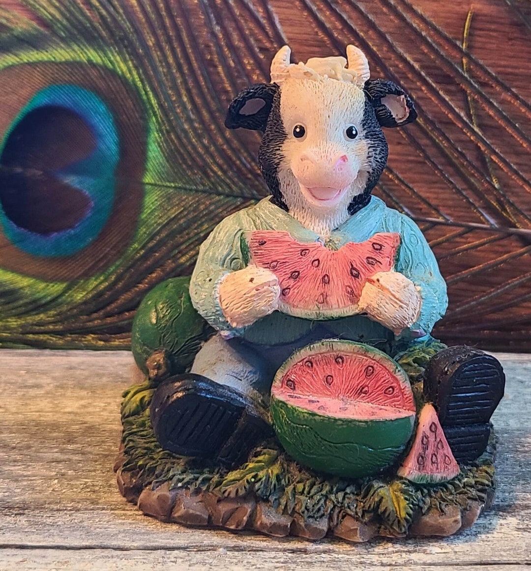 Vintage Cow Eating Watermelon Figurine - Etsy