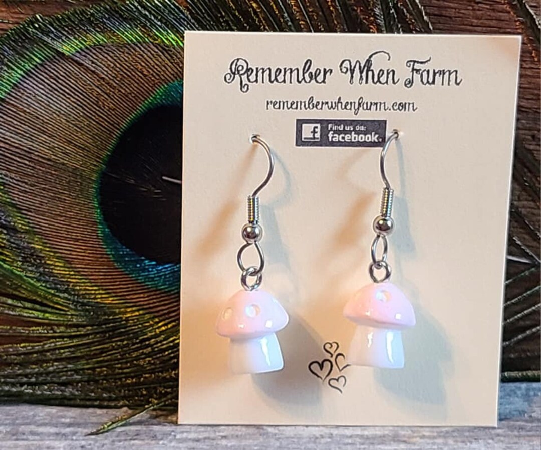 Pink Mushroom Earrings Fish Hook Dangle Style - Etsy