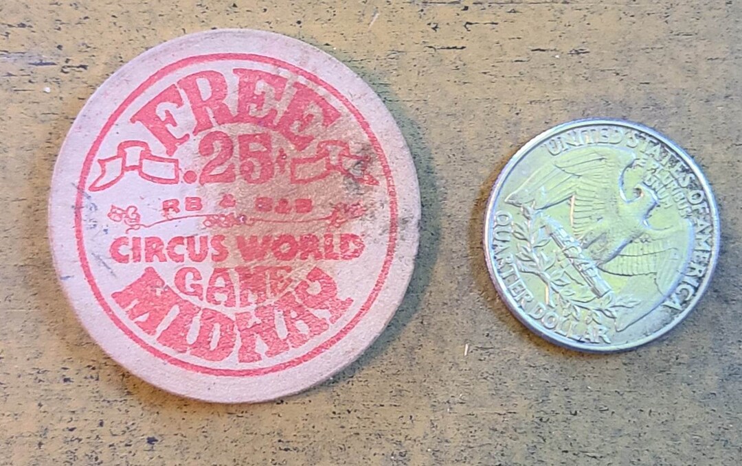 Vintage Wood Token Circus World Game Midway 25 Cents Greatest Place on ...