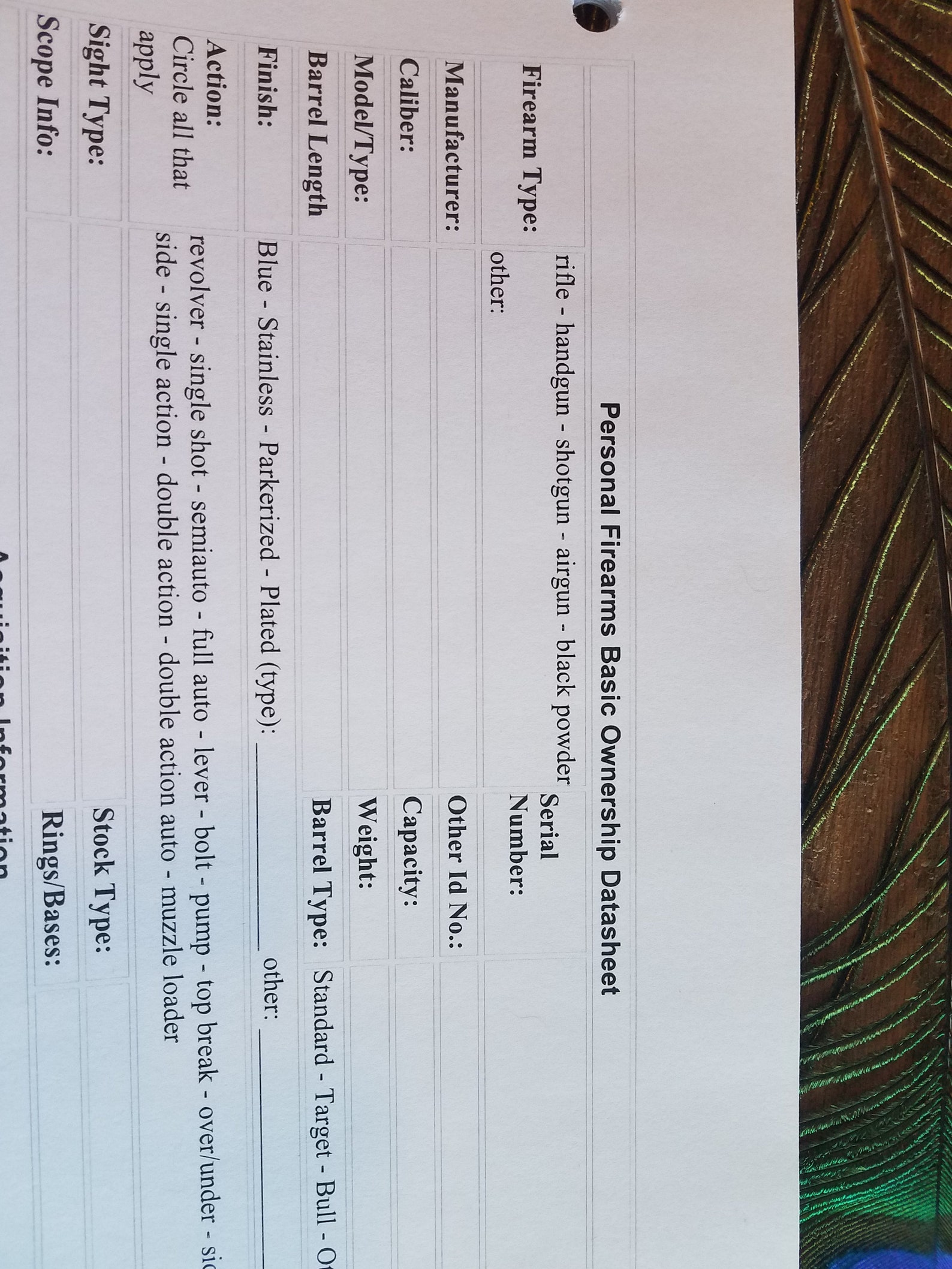 25 Sheets Firearm Gun Data or Inventory Sheets 3 Hole Punched - Etsy