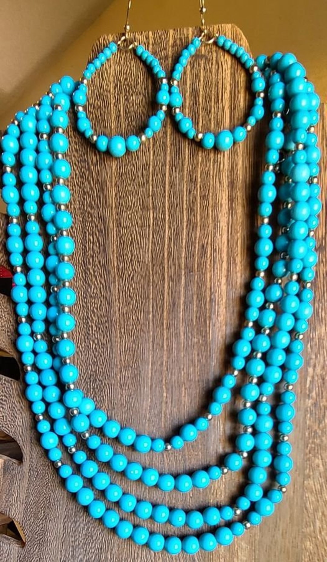 Vintage Layered Faux Turquoise Necklace Approx 22" With Matching ...