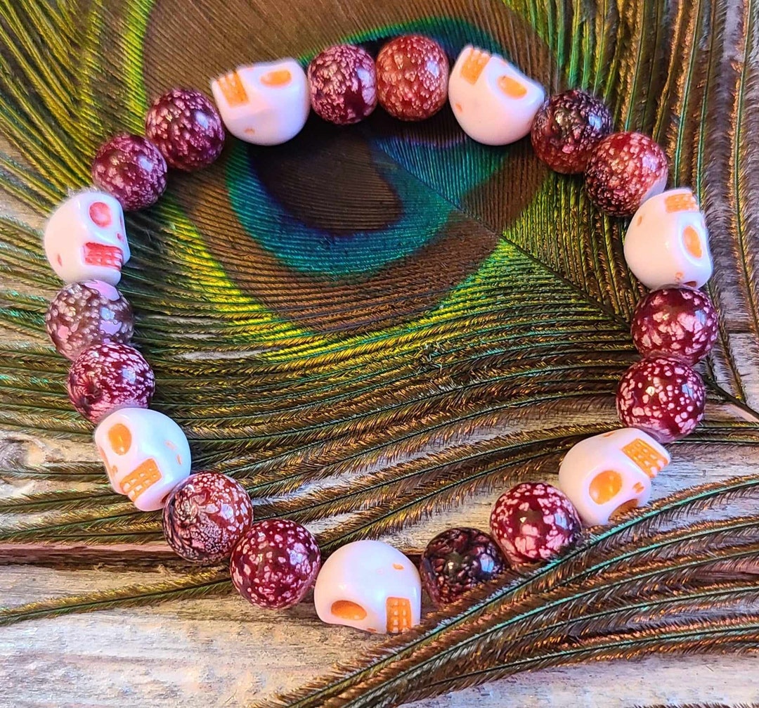 Skull & Bead Bracelet Anklet - Orange and Red - Etsy