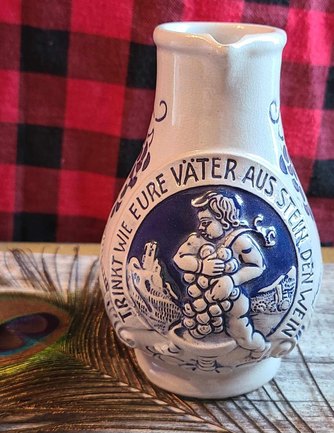 Vintage German Wine Pitcher Jug Salt Glaze Cobalt Blue Stoneware 7 1/2 ...