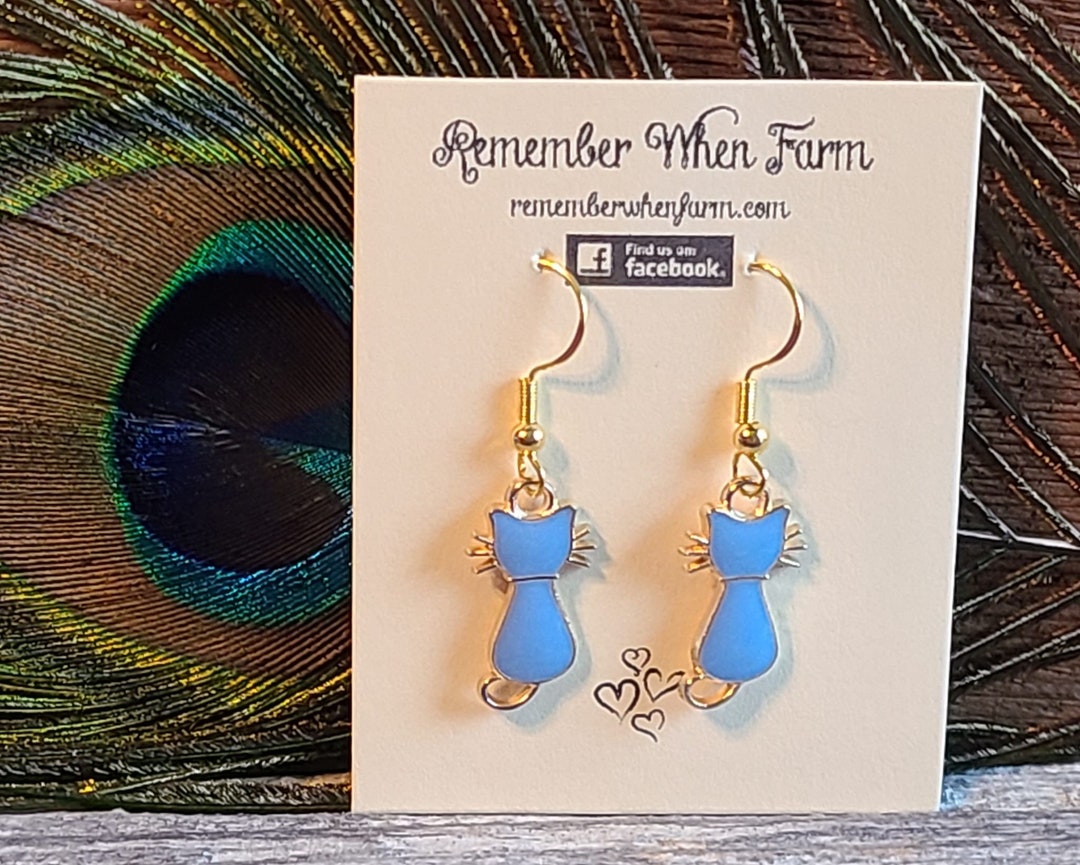 Kitty Earrings Fish Hook Dangle Style - Etsy