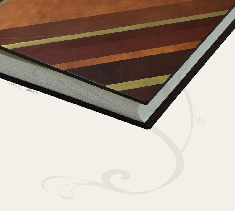 Leather Photo Book With Diagonal Stripes - Square Brown and Gold Family ...