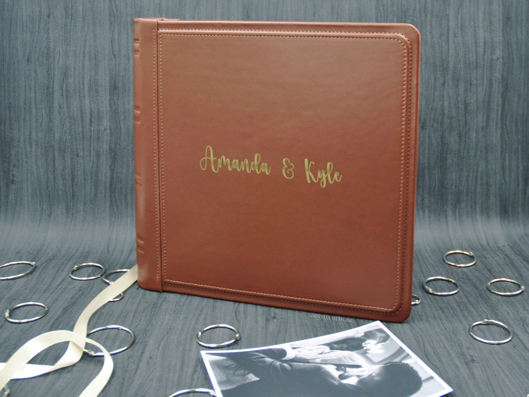 Personalizable Traditional Square Photo Album - Brown Leather Bound ...