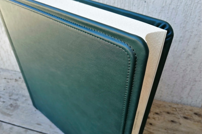 Personalised Traditional Square Photo Album Green Leather Bound ...