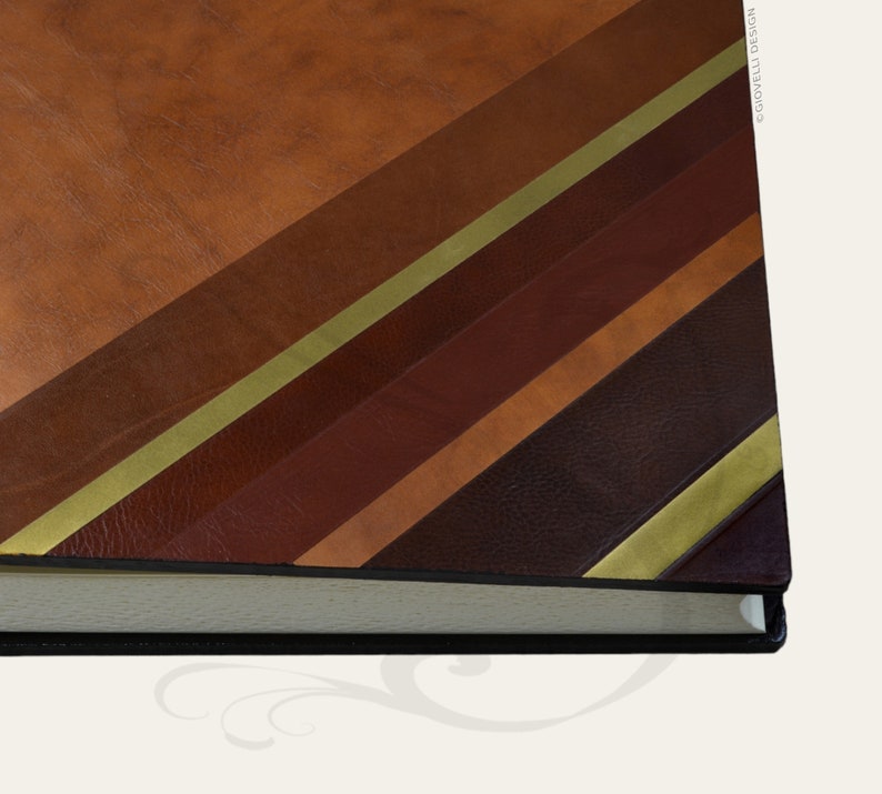 Leather Photo Book With Diagonal Stripes - Square Brown and Gold Family ...