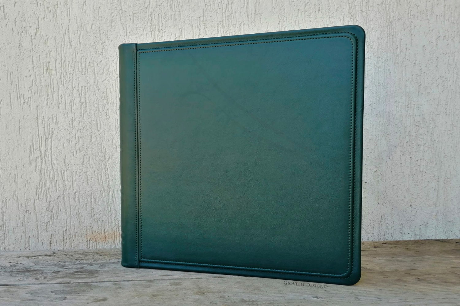 Personalised Traditional Square Photo Album Green Leather Bound ...