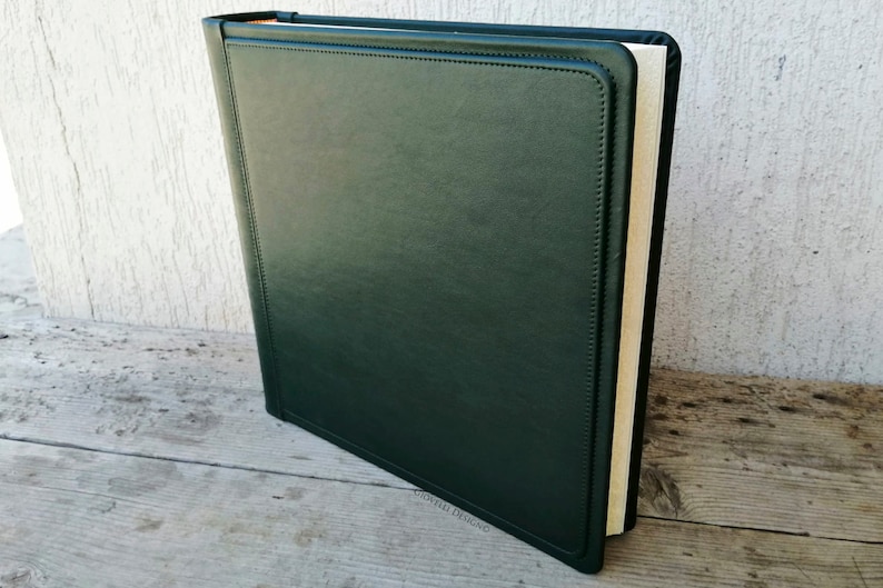 Personalised Traditional Square Photo Album Green Leather Bound ...