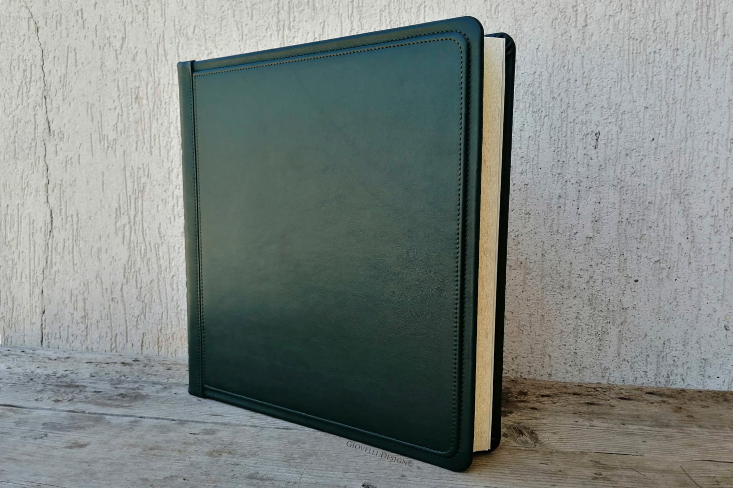 Personalised Traditional Square Photo Album Green Leather Bound ...
