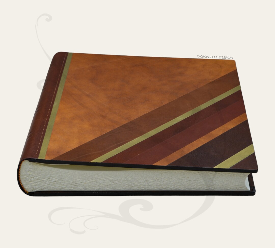 Leather Photo Book With Diagonal Stripes - Square Brown and Gold Family ...