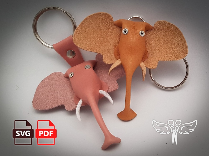 Leather Pattern PDF SVG Laser Cut 3D Elephant Keychain - Etsy Canada