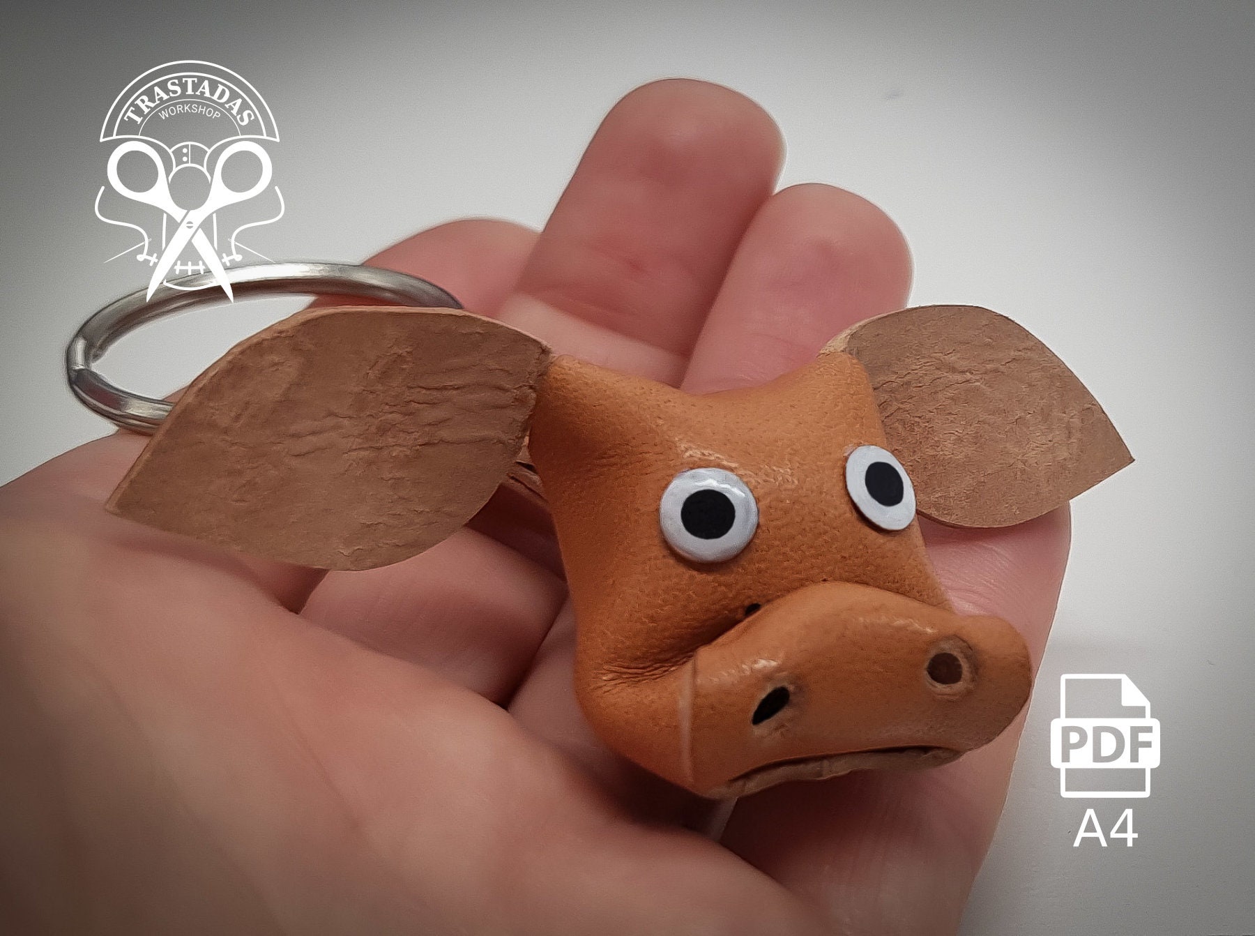 Hanging keys with animals Leather pig Leather pattern PDF A4 Pig 3D ...