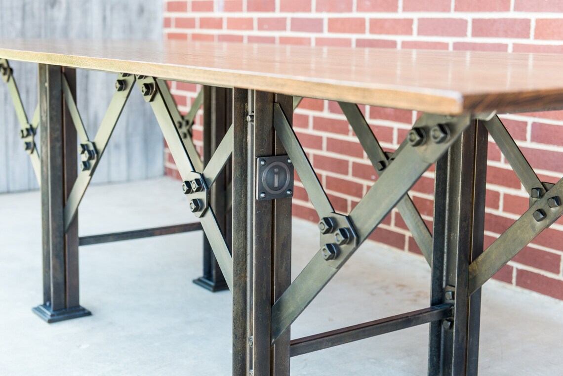 Industrial Design Railroad Trestle Table, Vintage Industrial Steel. - Etsy