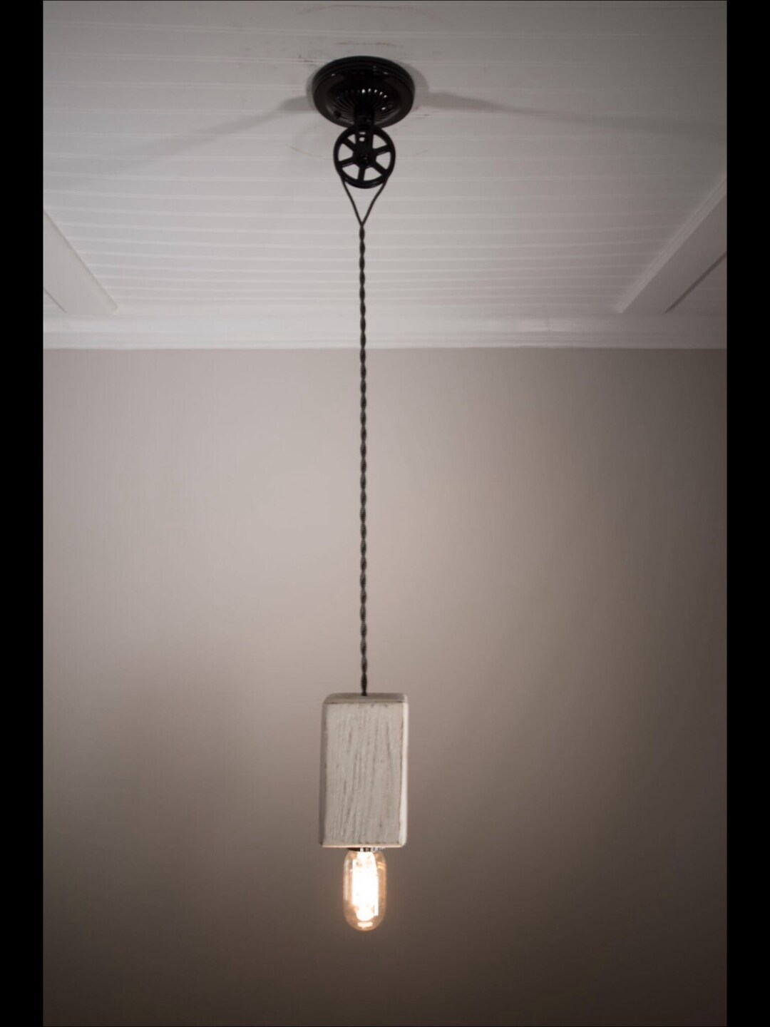 The Trolley Rustic Pendant With Pulley and Edison Bulbs - Etsy