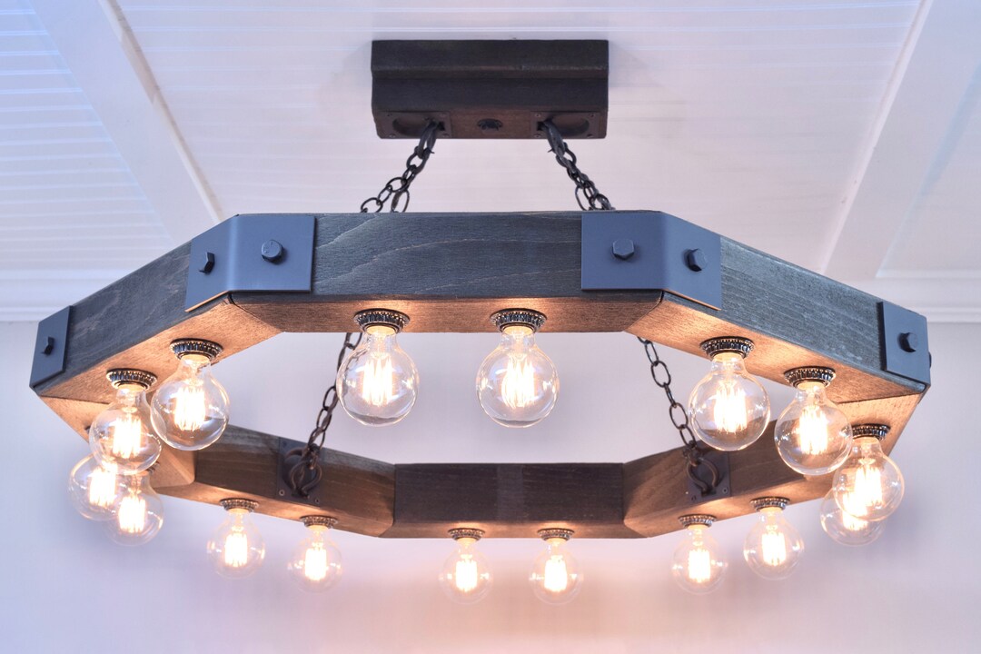 The Citadel Octagonal Beam Chandelier With Edison Bulbs and Custom ...