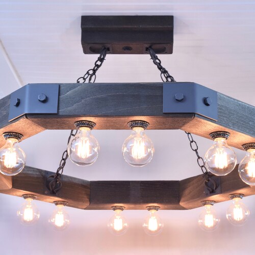 The Citadel Octagonal Beam Chandelier With Edison Bulbs and - Etsy