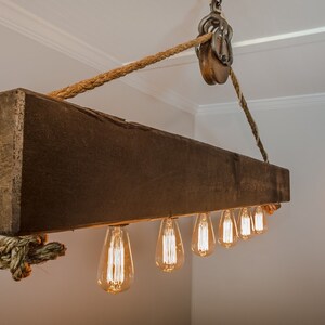 5 Ft Rustic Beam Edison Bulb Chandelier With Vintage Barn Pulley - Etsy