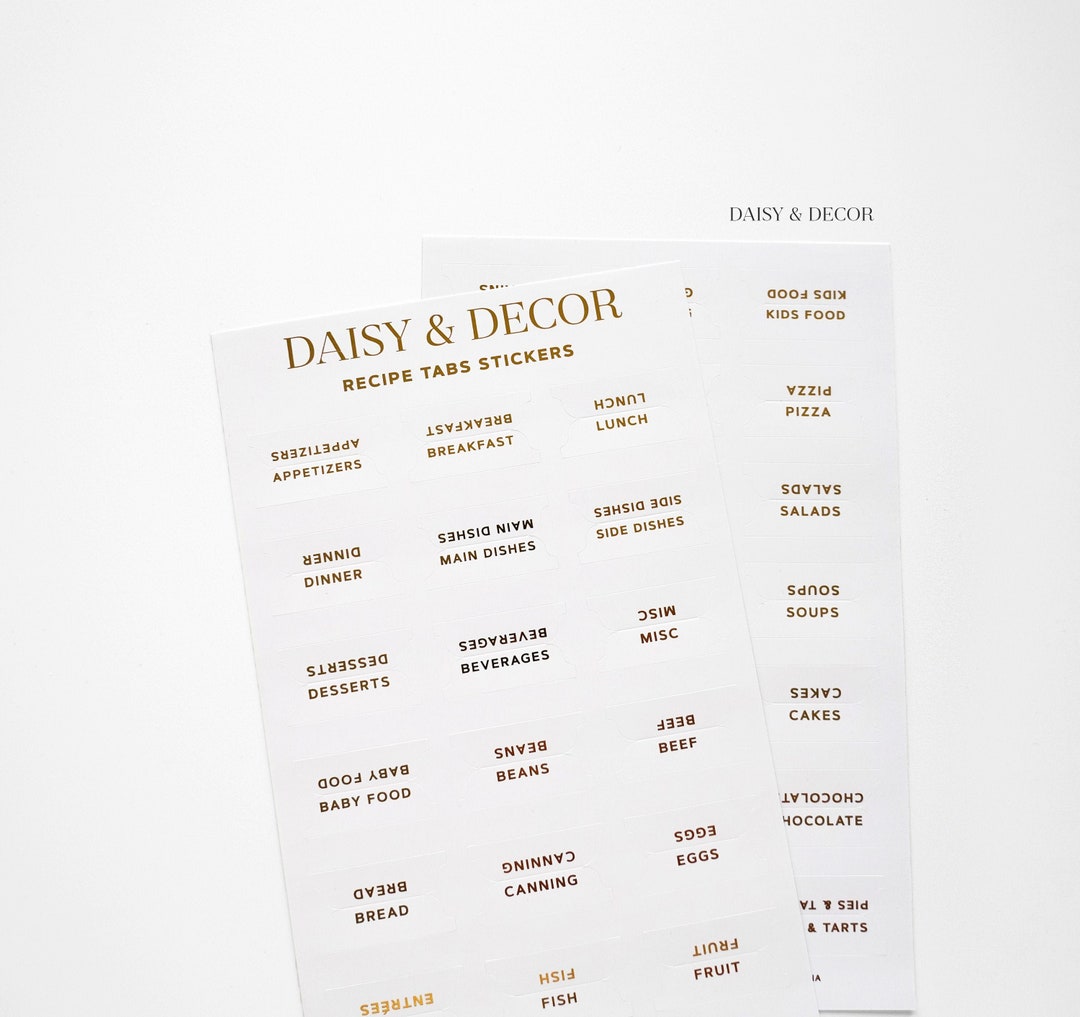 Gold Foil Tabs, Gold Foil Tab Stickers, Recipes Tabs, Kitchen ...