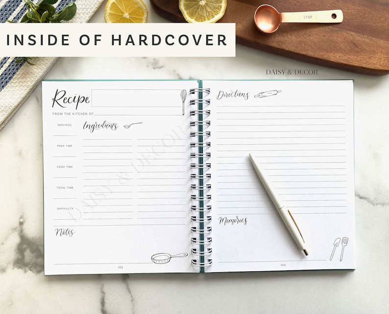 Blank Recipe Notebook Large Recipe Book Kitchen Utensils | Etsy