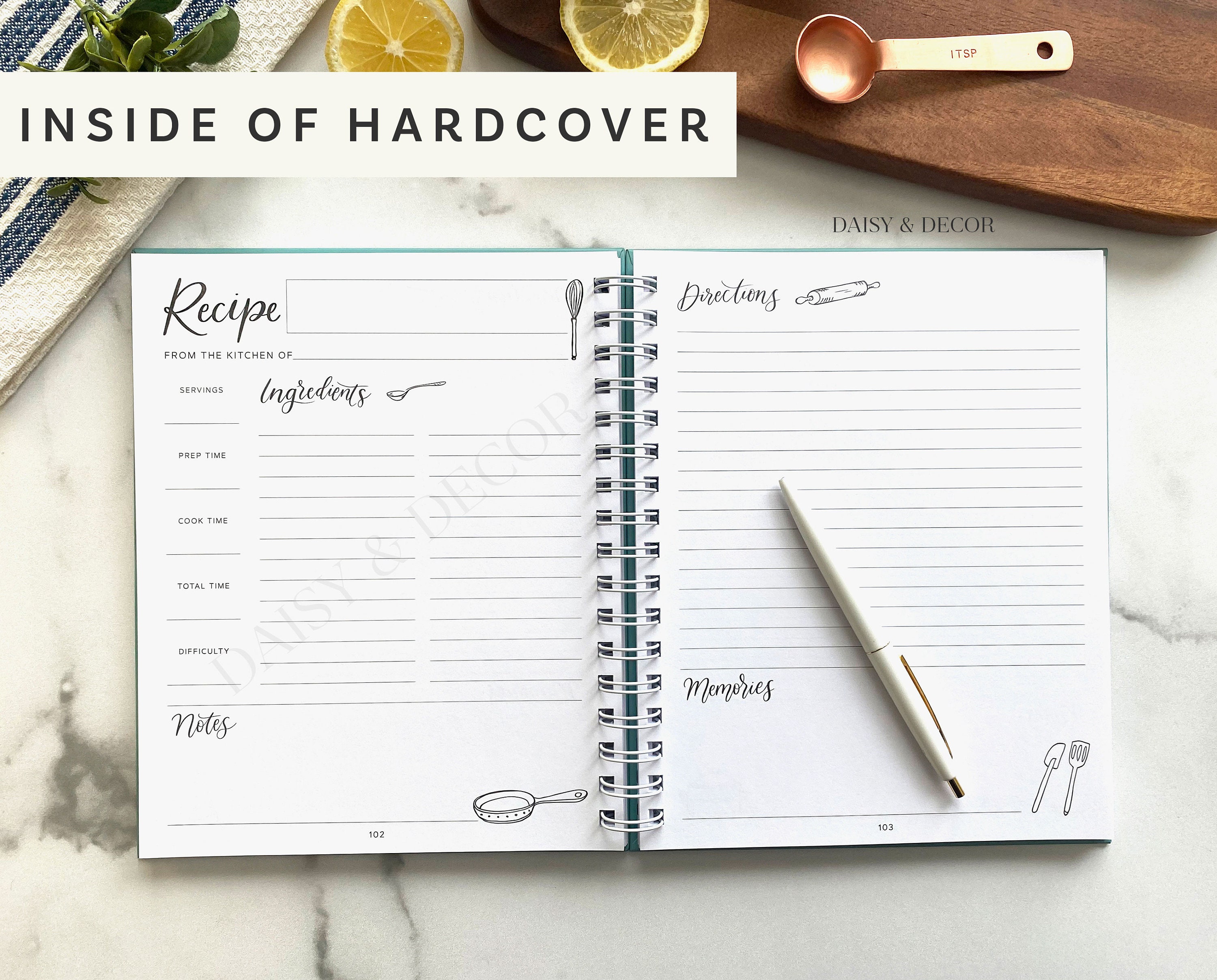 Blank Recipe Notebook Large Recipe Book Kitchen Utensils | Etsy