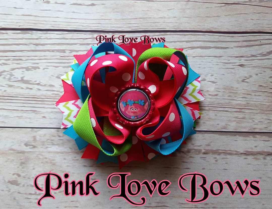 Trolls Poppy Hair Bow Pink Blue Cute Hair Bow Everyday Bow Birthday Bow ...