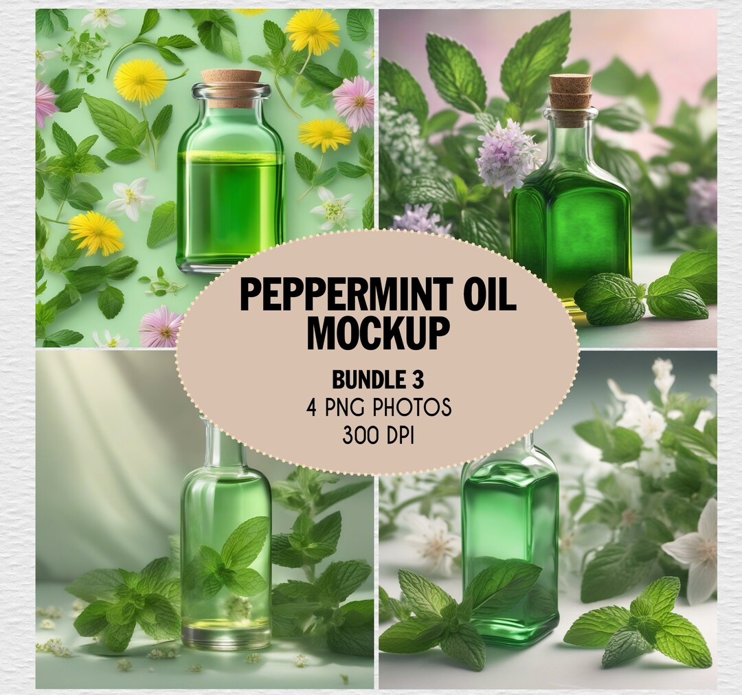 Peppermint Oil Mockup Green Massage Oil Organic Oil Photo Essential Oil Bottle Mockup Png