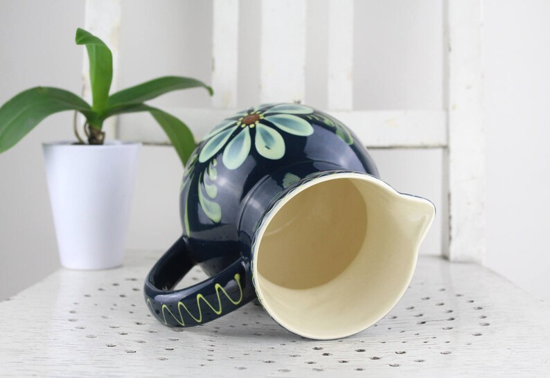 Vintage. Milk Jug Juice Jug Ceramic Blue With Floral Pattern | Etsy