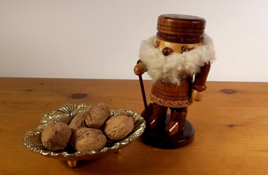 Nutcracker and Brass Serving Bowl for Nuts 70s Made of Walnut Wood ...