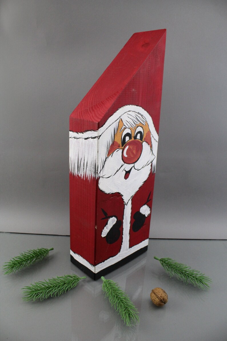 Vintage. Wooden Block Santa Claus Painting on Wood Height: 45 | Etsy
