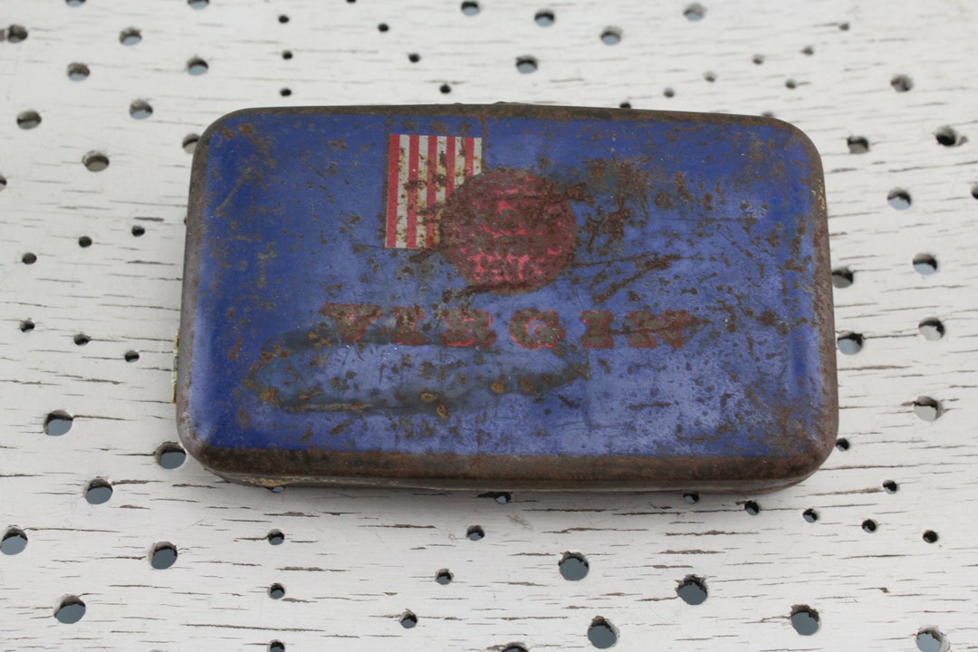 Vintage Box Metal Crate Tin Can - OLDEN KOTT Virgin Fine Cut With Old ...