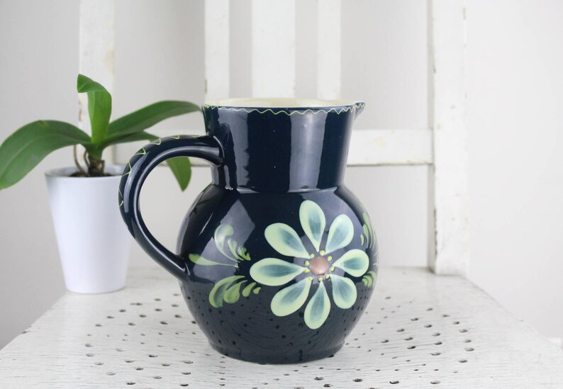 Vintage. Milk Jug Juice Jug Ceramic Blue With Floral Pattern | Etsy