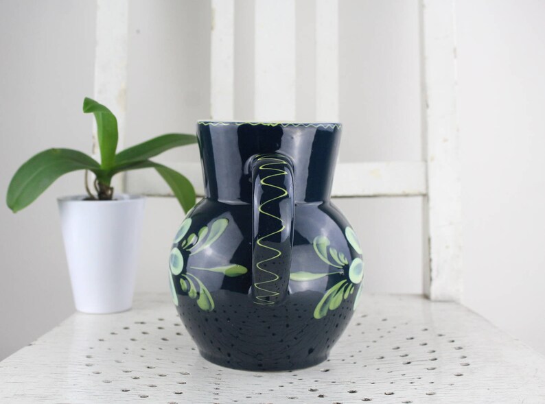 Vintage. Milk Jug Juice Jug Ceramic Blue With Floral Pattern | Etsy