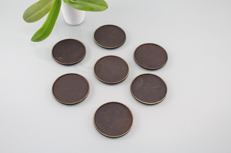 Vintage. 7 piece coaster set 50s bronze coasters serving | Etsy