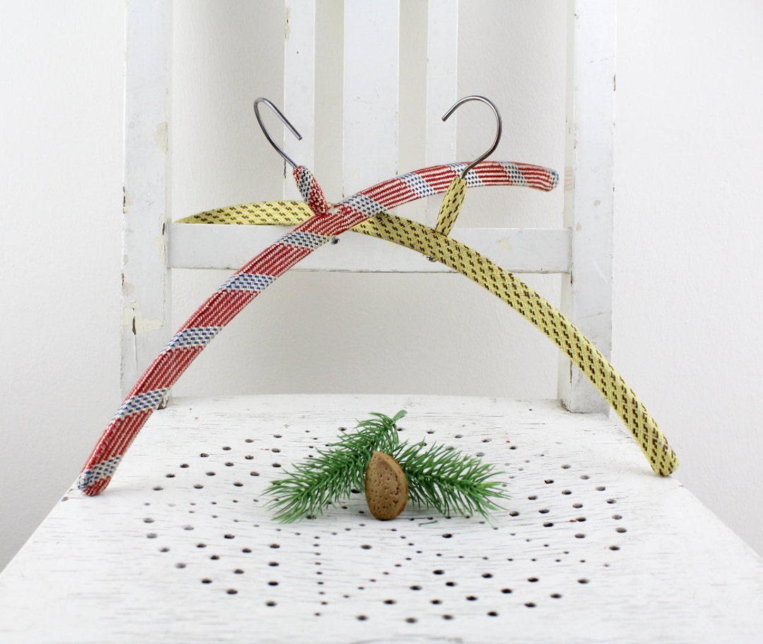 2 Pieces Retro Coat Hangers From the 50s With Fabric Cover Silk Threads ...