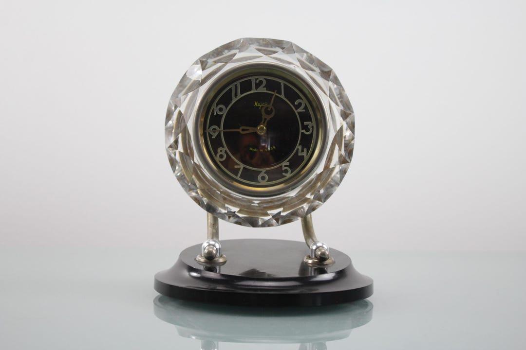 Majak USSR, Massive Table Clock Framed With Rock Crystal, Mechanical ...