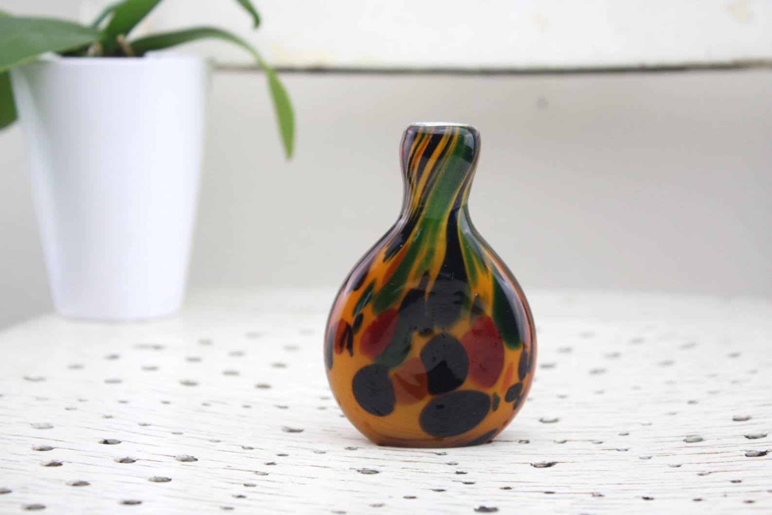 Vintage. Glass Vase Handmade 70s Enchanting Pattern Very Rare | Etsy