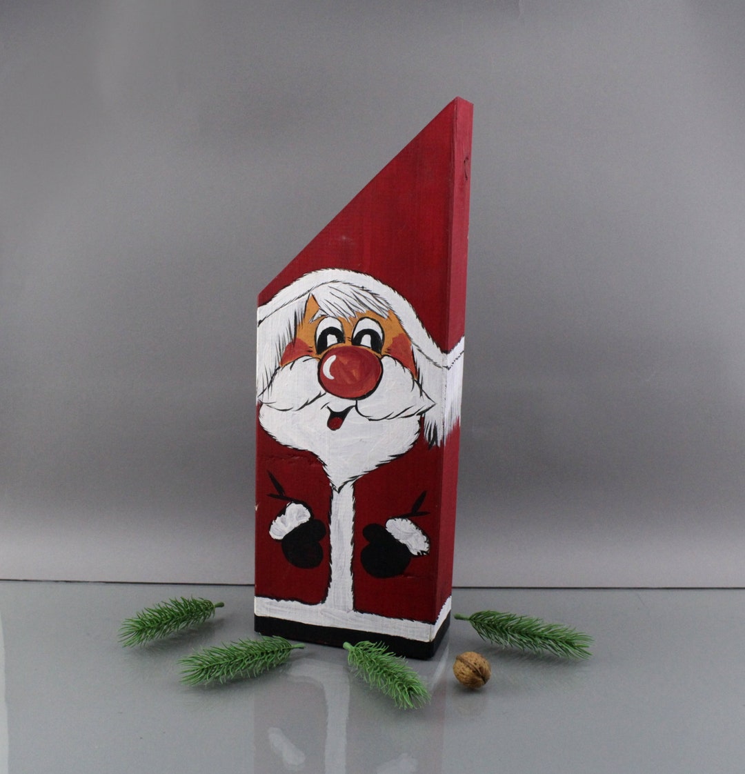 Vintage. Wooden Block Santa Claus Painting on Wood Height: 45 Cm ...