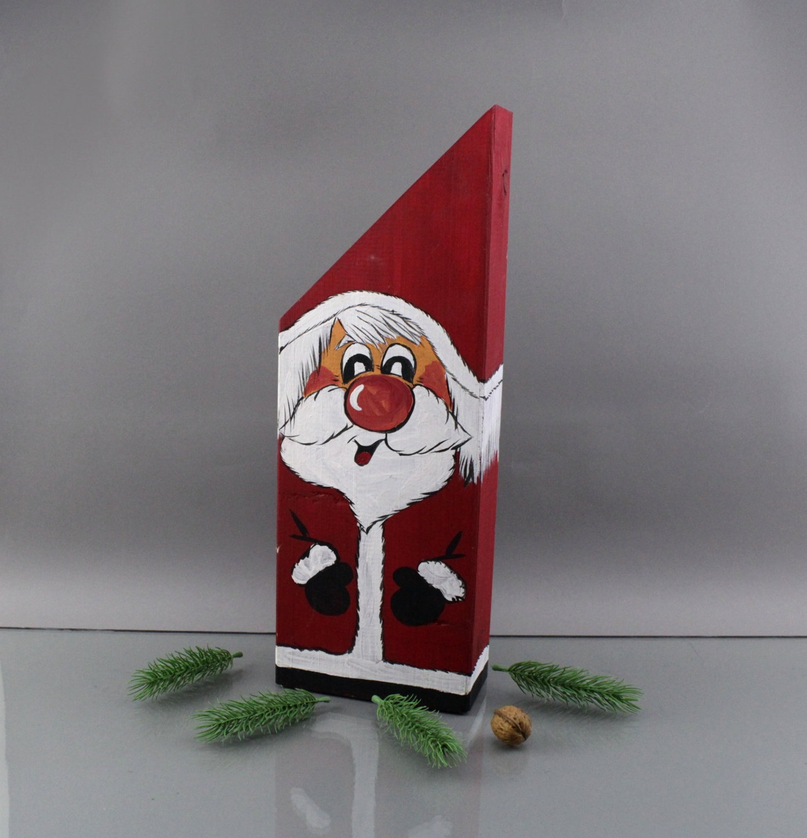 Wooden Block Santa Claus Painting on Wood Height: 45 Cm Christmas ...