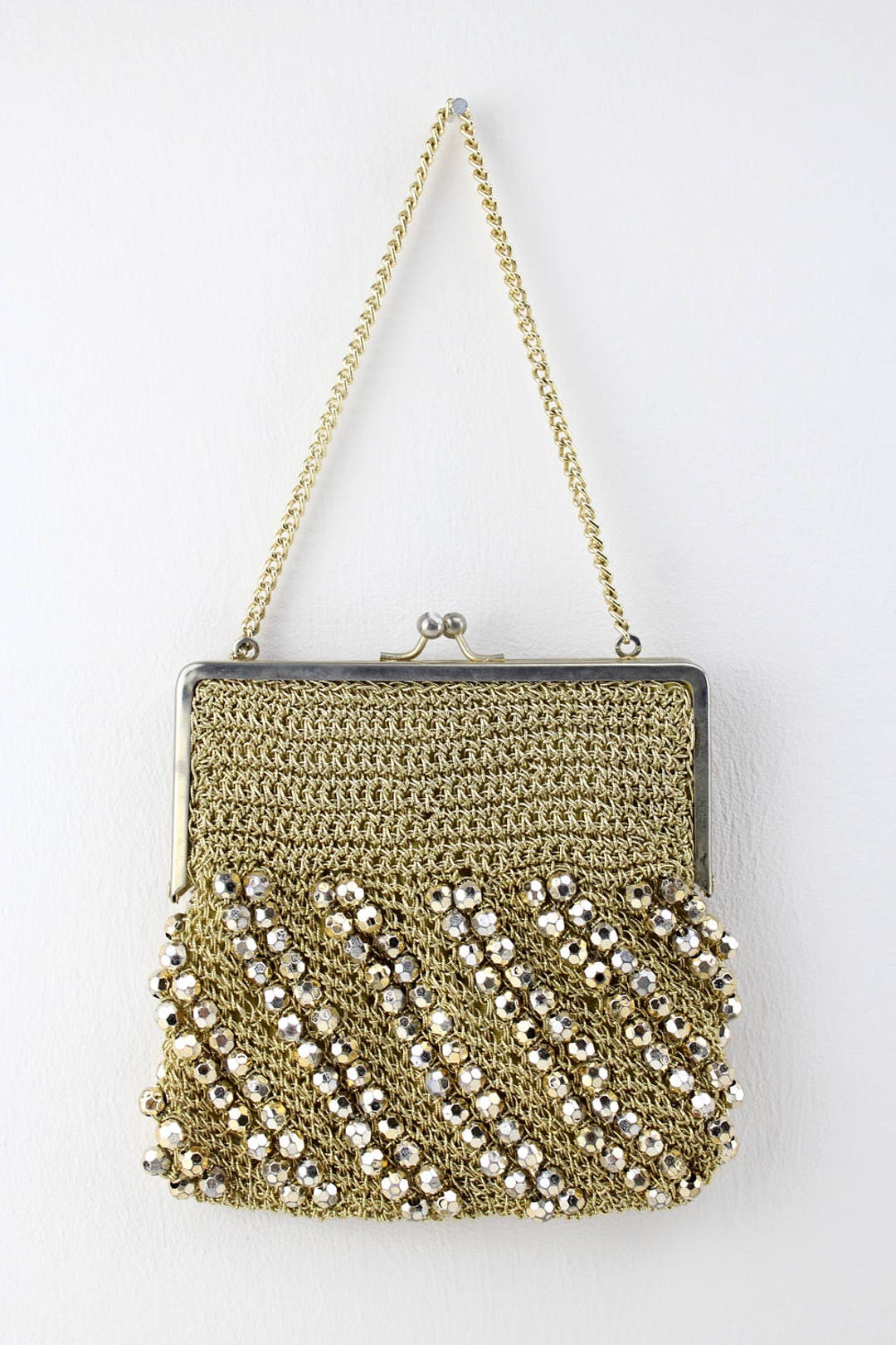 50s Ladies Handbag Gold-colored Fabric Handmade Plastic Balls - Etsy