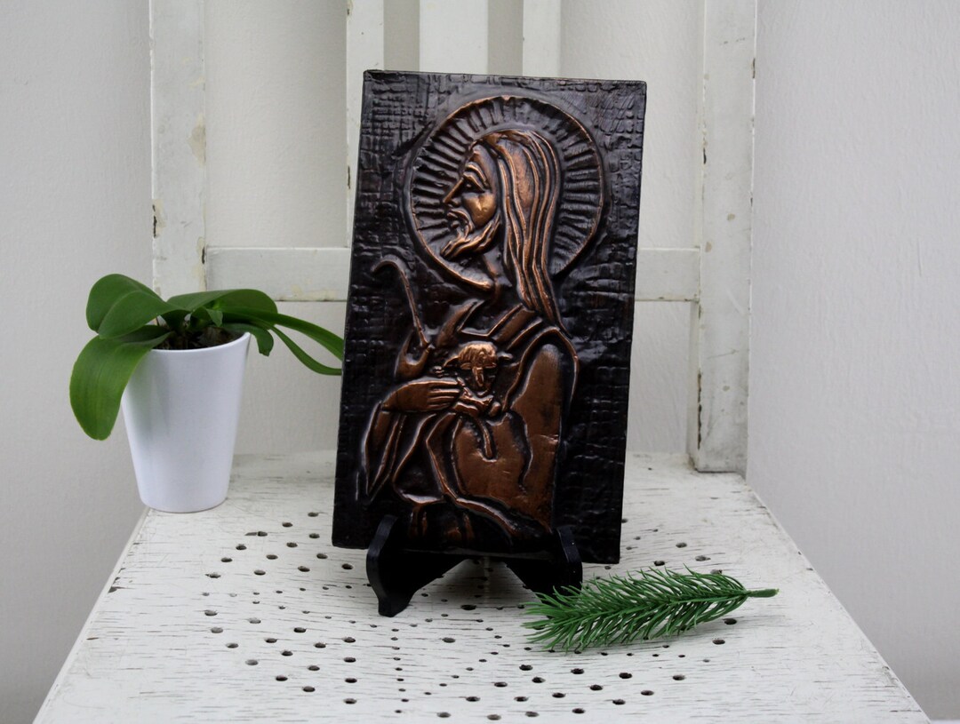 Vintage Copper Mural Jesus Picture Handmade 50s Church Decoration Mid ...