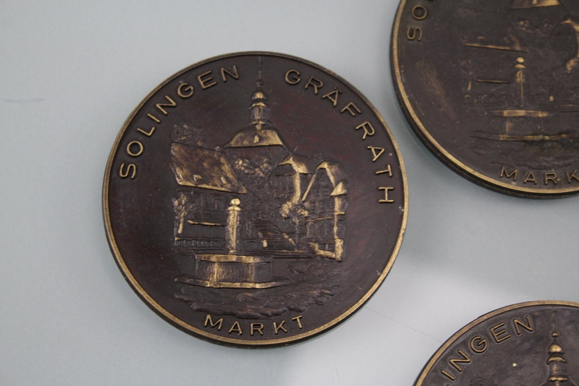 Vintage. 7 Piece Coaster Set 50s Bronze Coasters Serving - Etsy