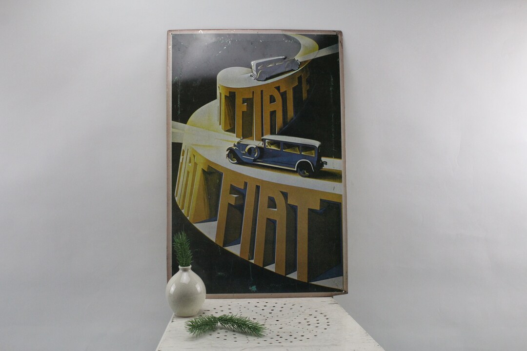 Vintage FIAT Metal Sign Billboard Advertising Advertising Sign Gas ...