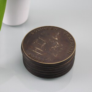 Vintage. 7 Piece Coaster Set 50s Bronze Coasters Serving Glasses ...