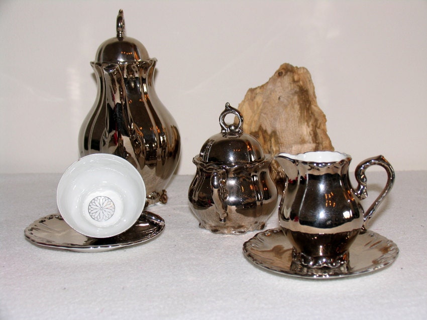 Vintage Porzellan Kaffeeservice Set Silber Farbig sehr hochwertiges Set ...