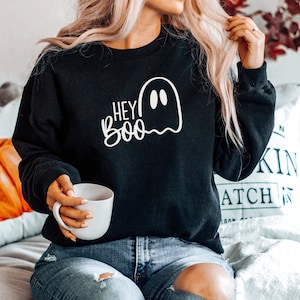 Hey Boo Sweatshirt, Womens Halloween Sweatshirt, Fall Crewneck ...
