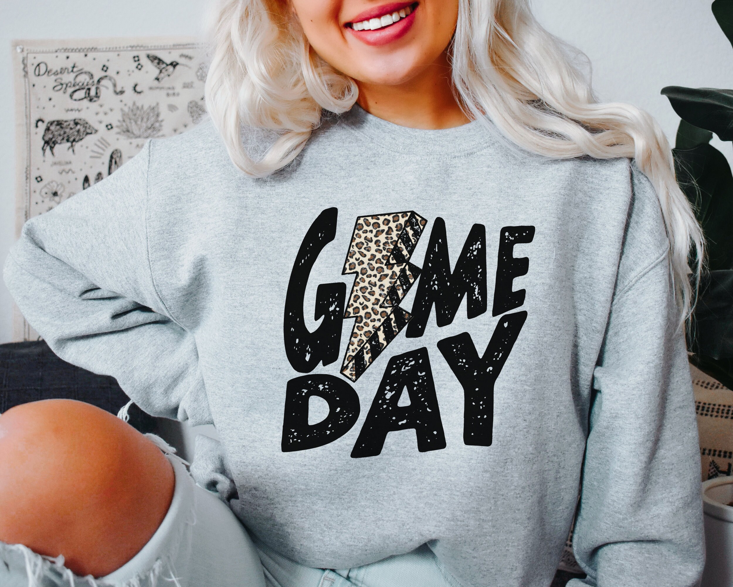Game Day Sweatshirt, Gameday Leopard Lightning Bolt Sweatshirt, Gameday ...
