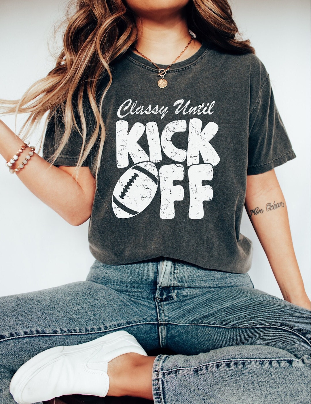 Classy Until Kickoff - Comfort Colors Football Shirt for Women - Womens ...